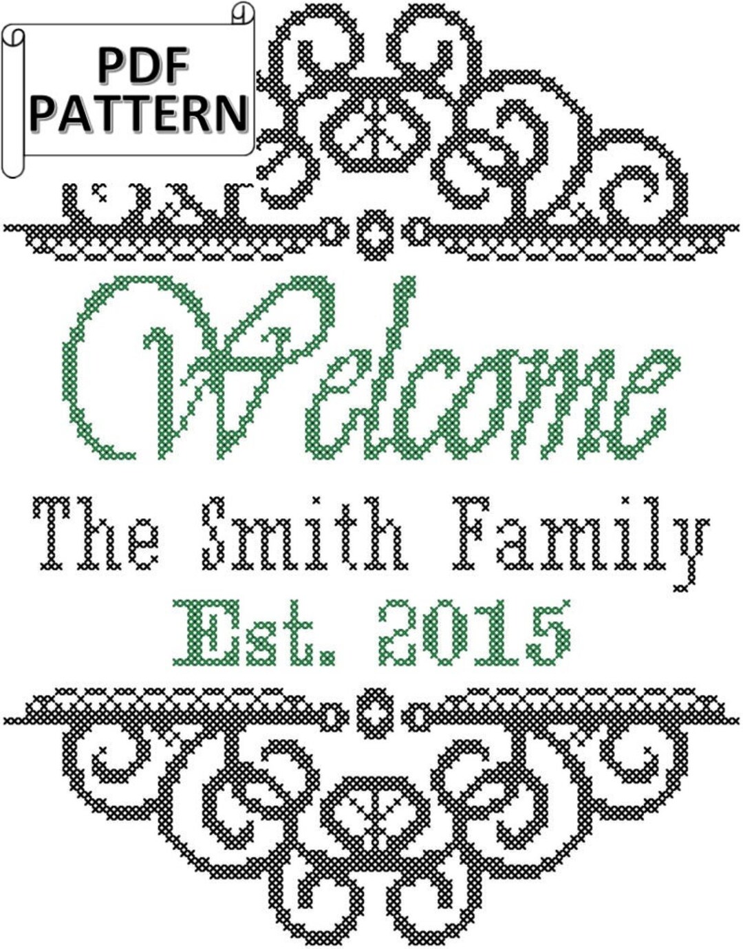 Welcome Family Name Cross Stitch Pattern: Modern Entry Design (PDF ...