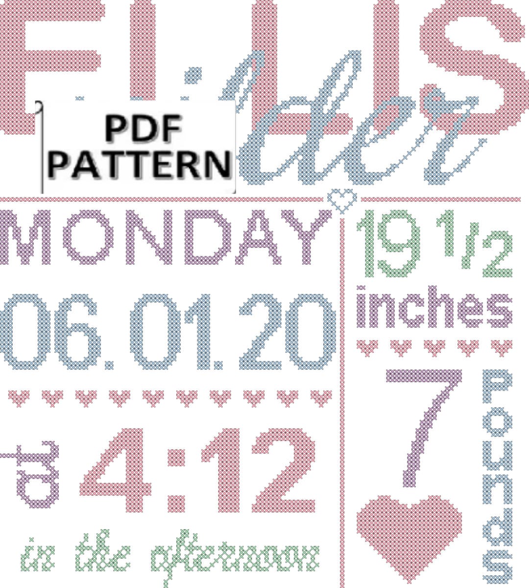 Modern Baby Birth Record With Hearts Typography Subway Poster Style ...
