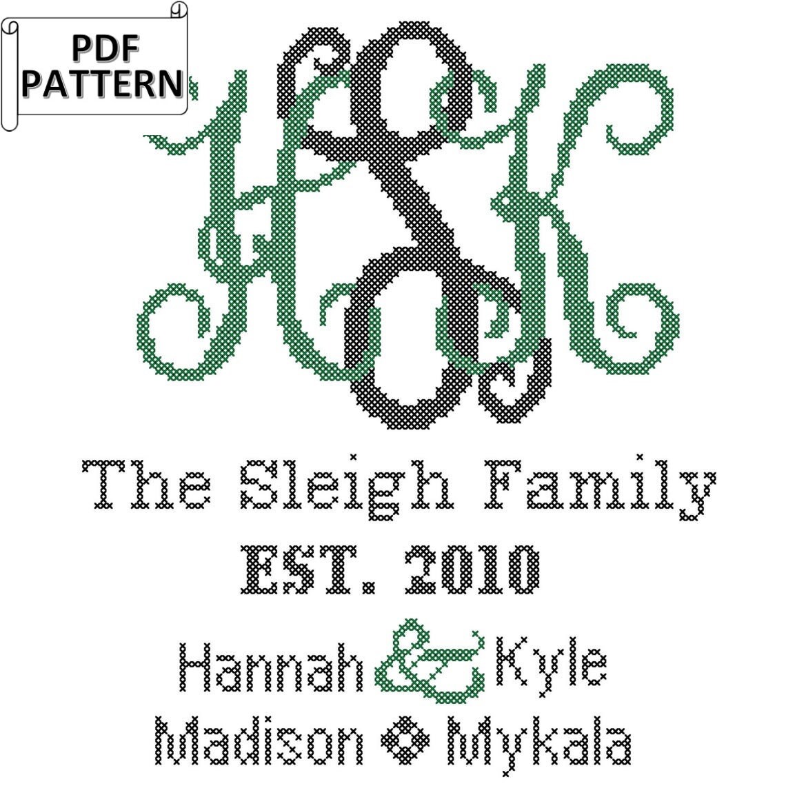 Interlocking Monogram Cross Stitch Pattern: Personalized PDF (digital ...