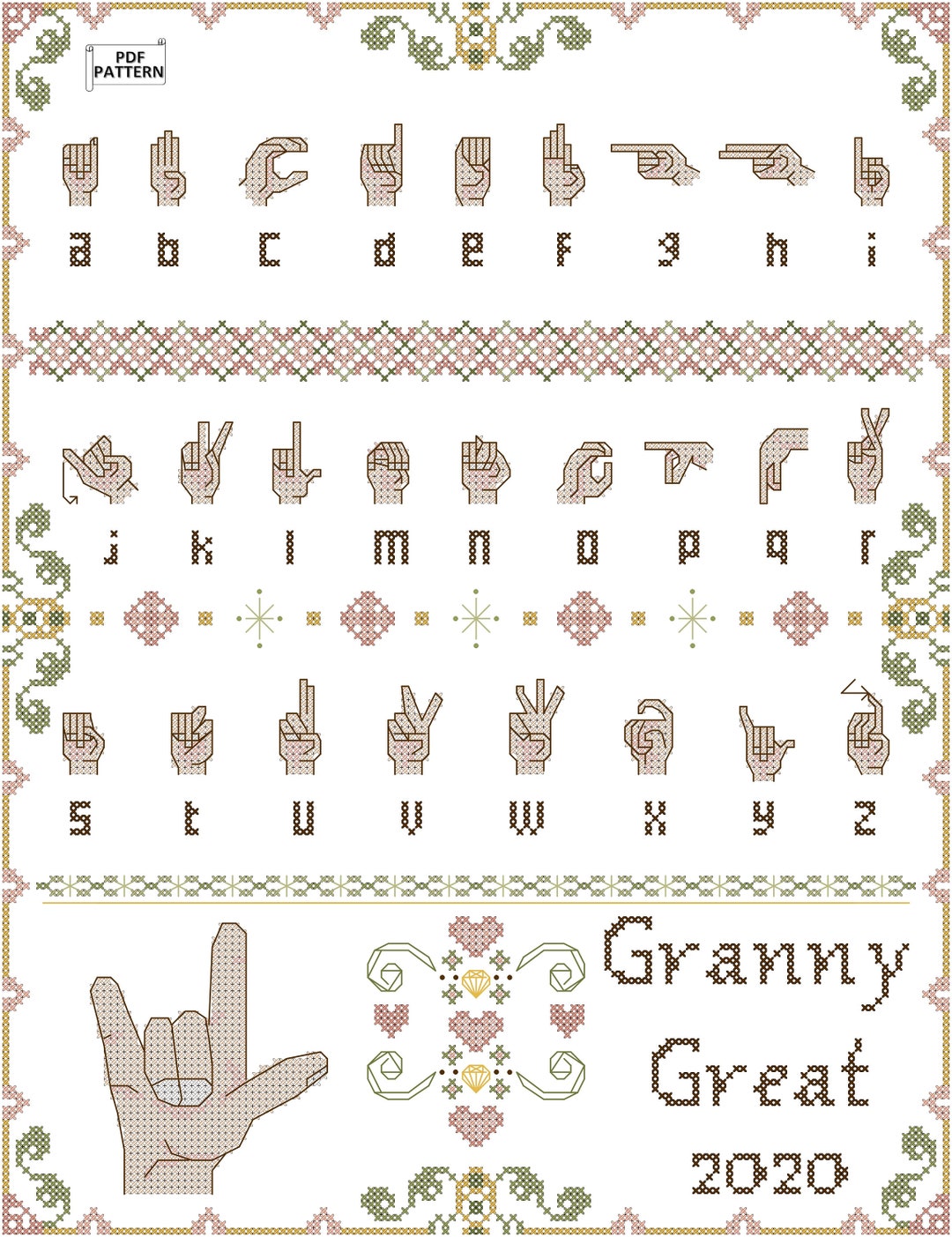 Sign Language Alphabet Cross Stitch Pattern: I Love You Sampler (PDF ...