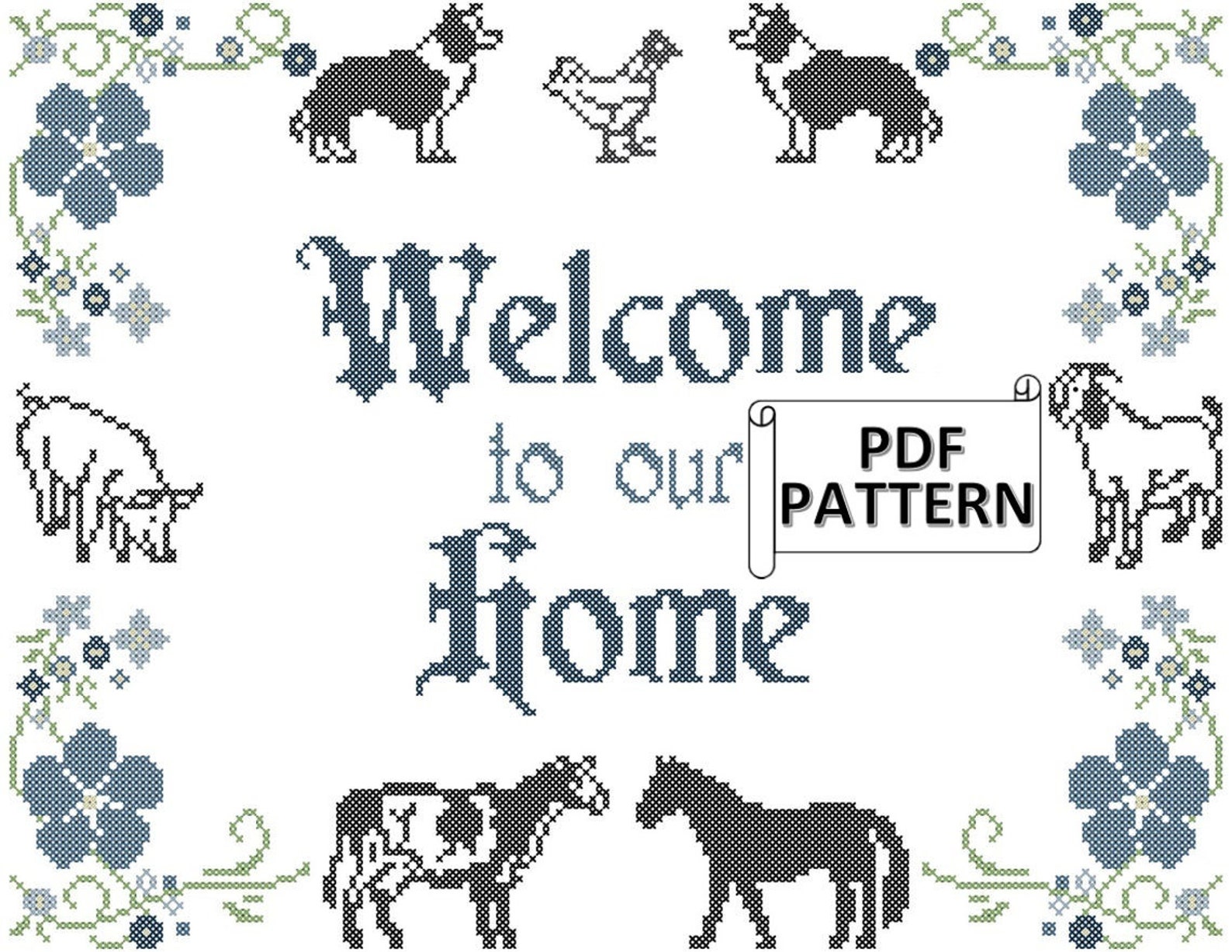 Rustic Welcome Cross Stitch Pattern Welcome to Our Home With - Etsy