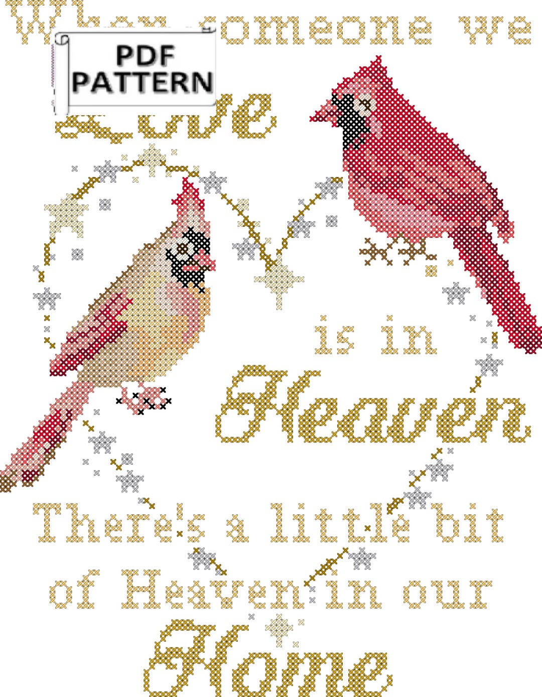 Cardinal Memorial Cross Stitch Pattern: Heaven in Our Home (PDF Pattern ...