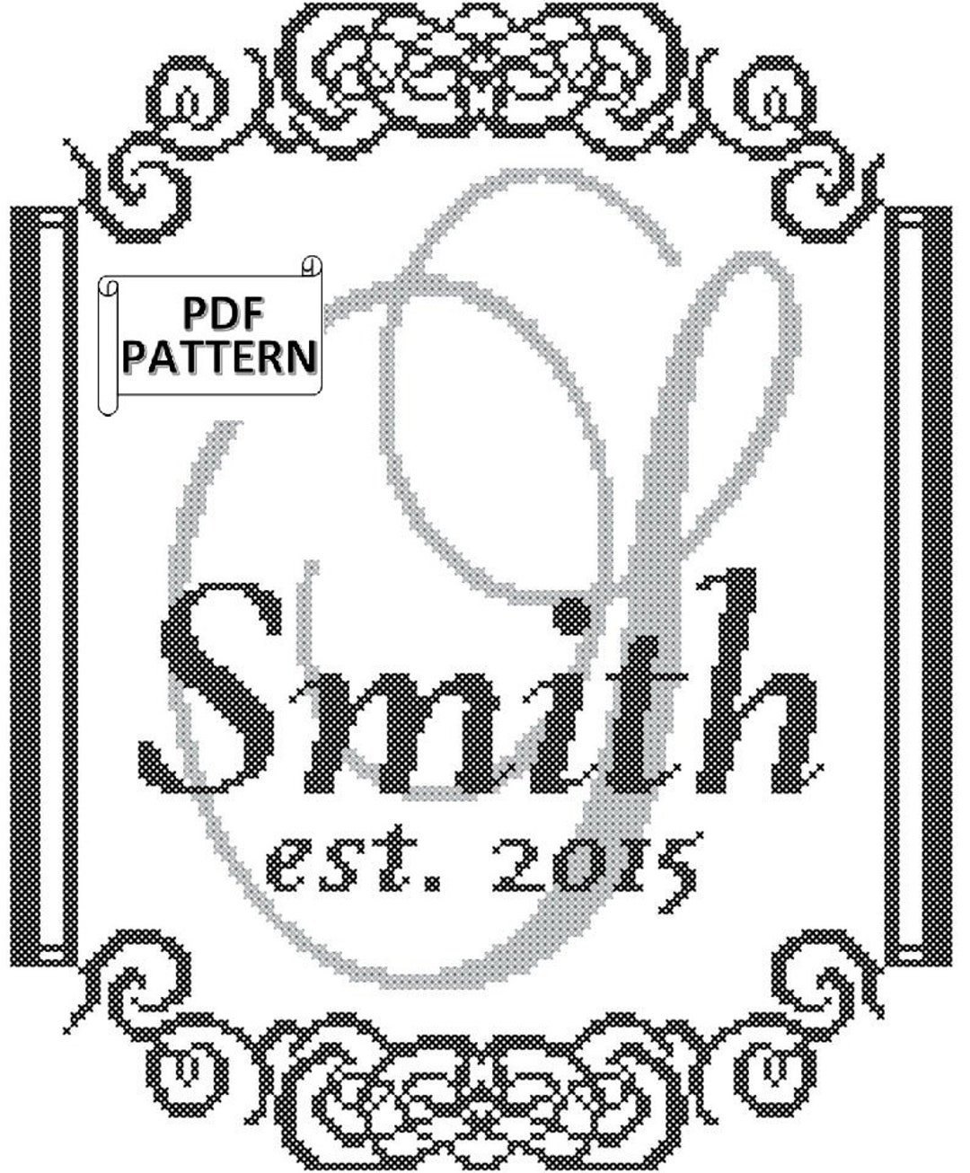 Modern Monogram Cross Stitch PDF Pattern With Ornate Large Initial ...