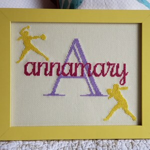Girls Softball Name Cross Stitch Pattern: Personalized Silhouette (PDF ...