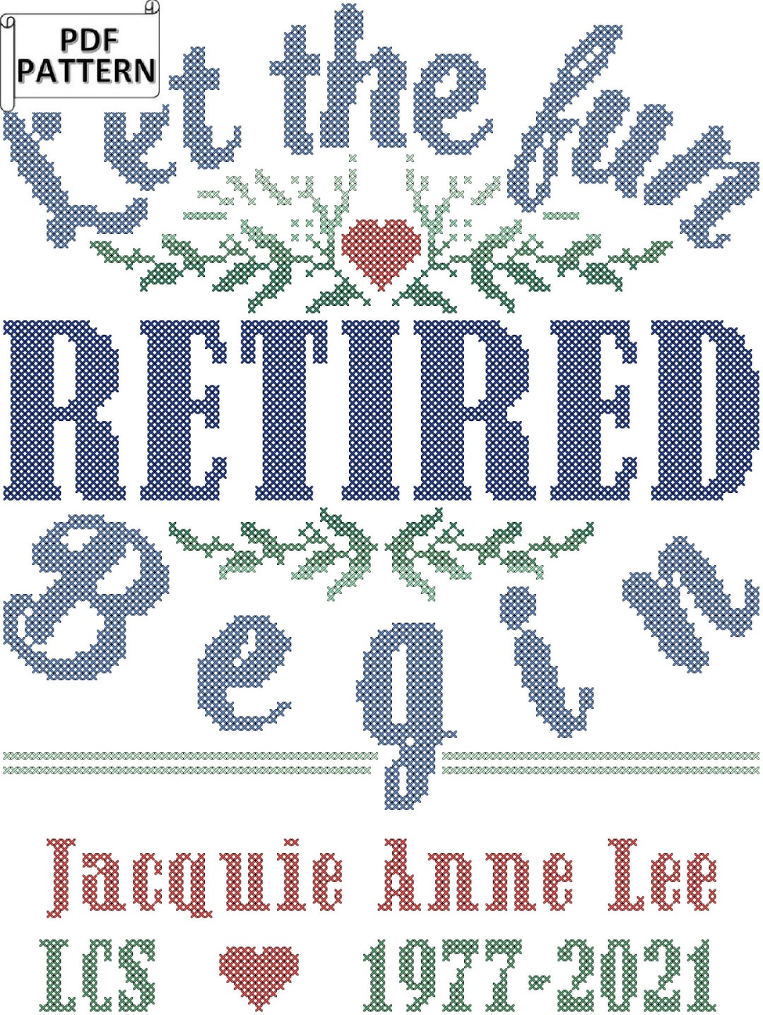 Retirement Cross Stitch Pattern: Personalized Modern Design (PDF ...