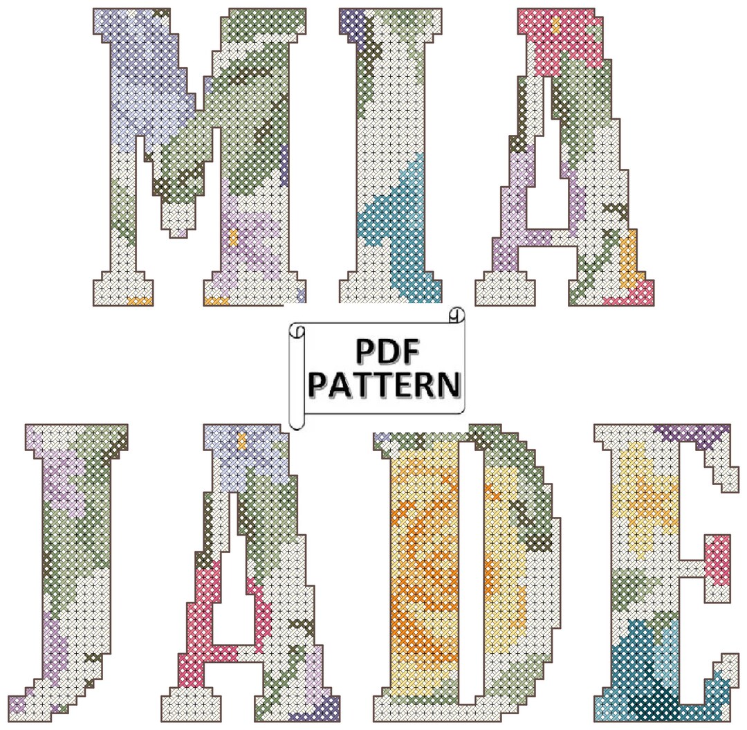Floral Name Cross Stitch Pattern: Personalized PDF Chart (2.5" Letters ...