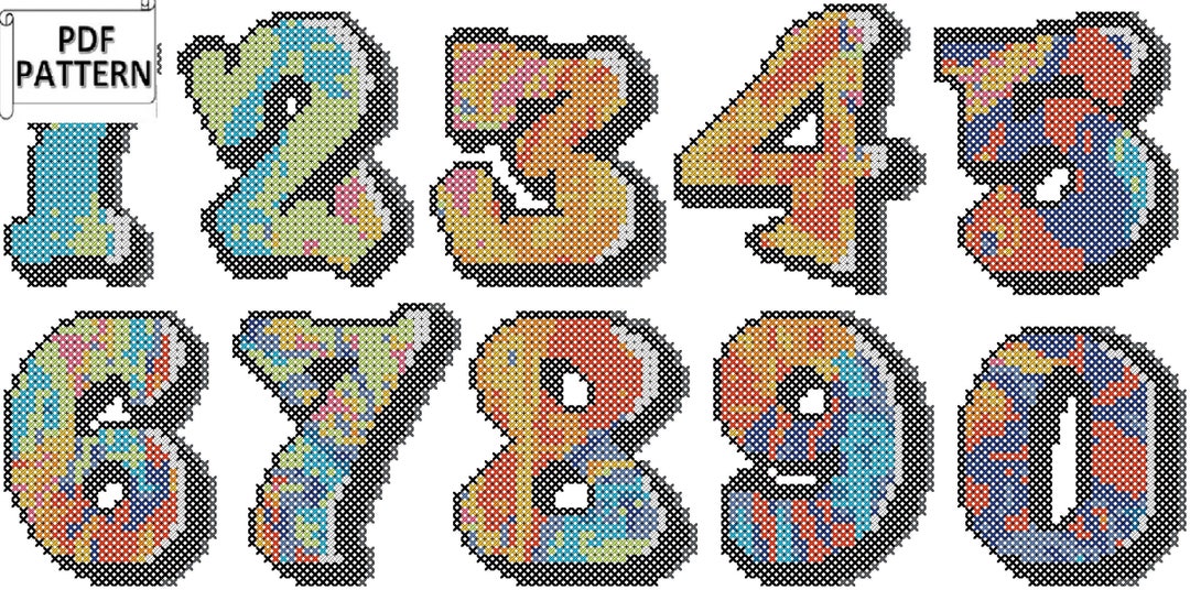 Graffiti Numbers Cross Stitch Pattern 0-9 for Immediate Download ...