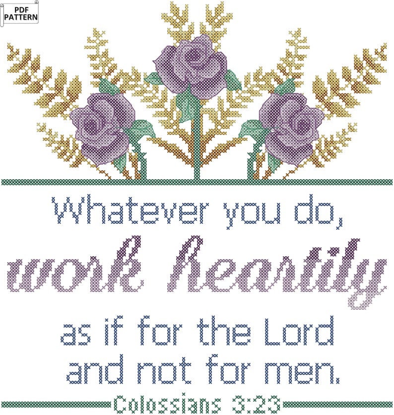 Bible Verse Cross Stitch PDF Pattern Wheat and Roses Whatever - Etsy
