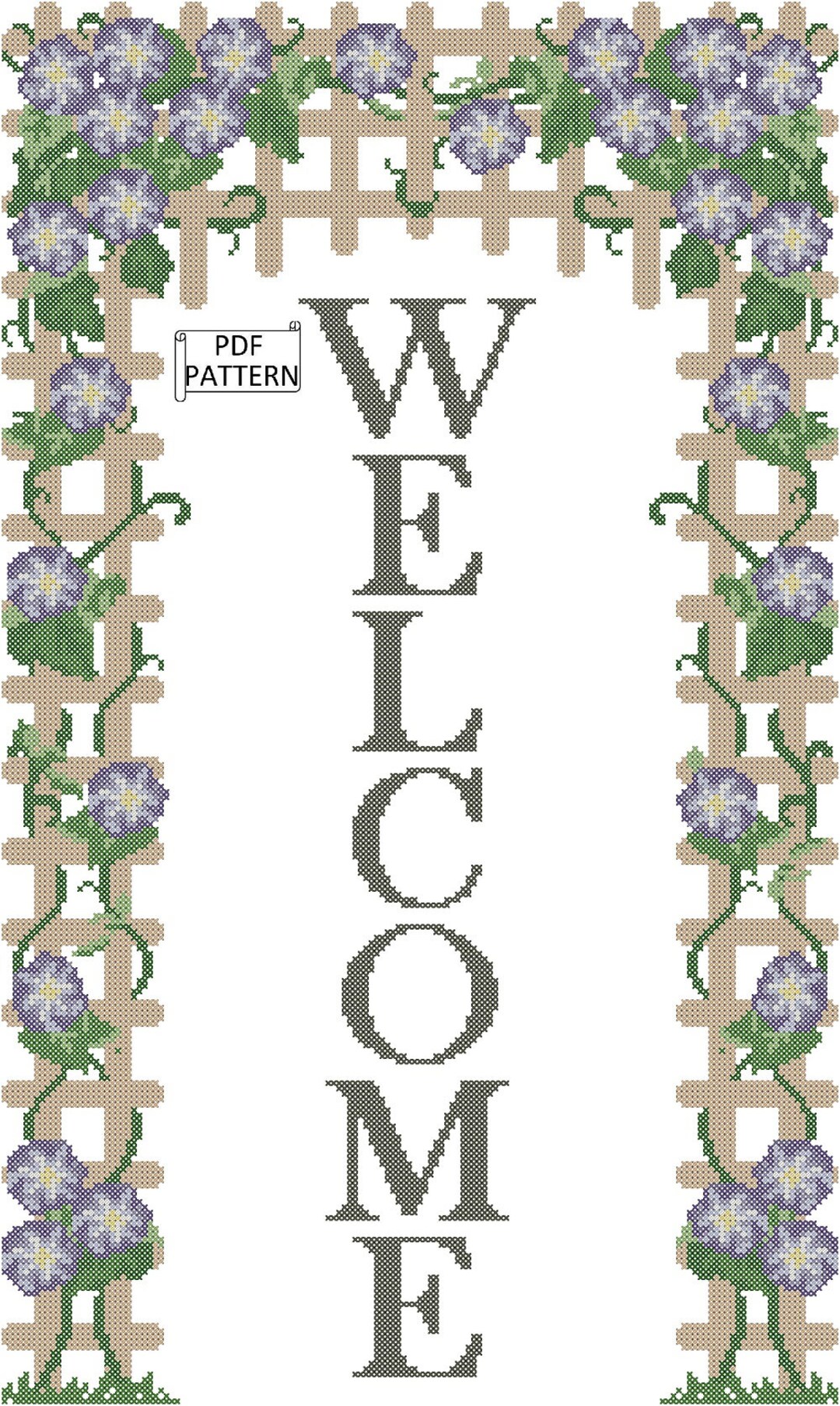 Welcome Sign Cross Stitch Pattern: English Cottage Trellis (PDF Pattern ...