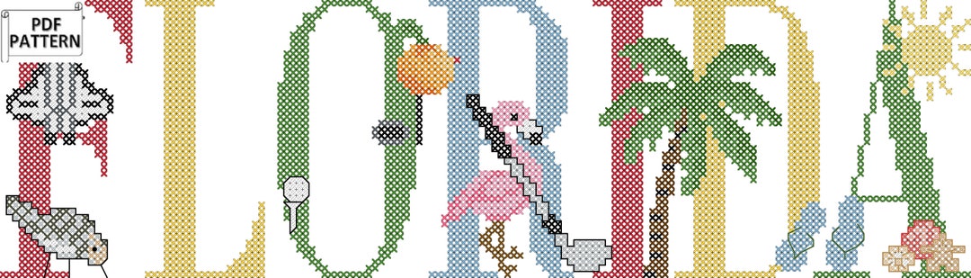 Florida State Cross Stitch PDF Pattern, Florida Famous Art, Florida ...