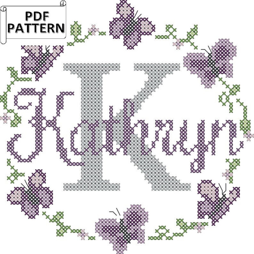 Butterfly Name Cross Stitch Pattern: Personalized Wreath (PDF Pattern ...