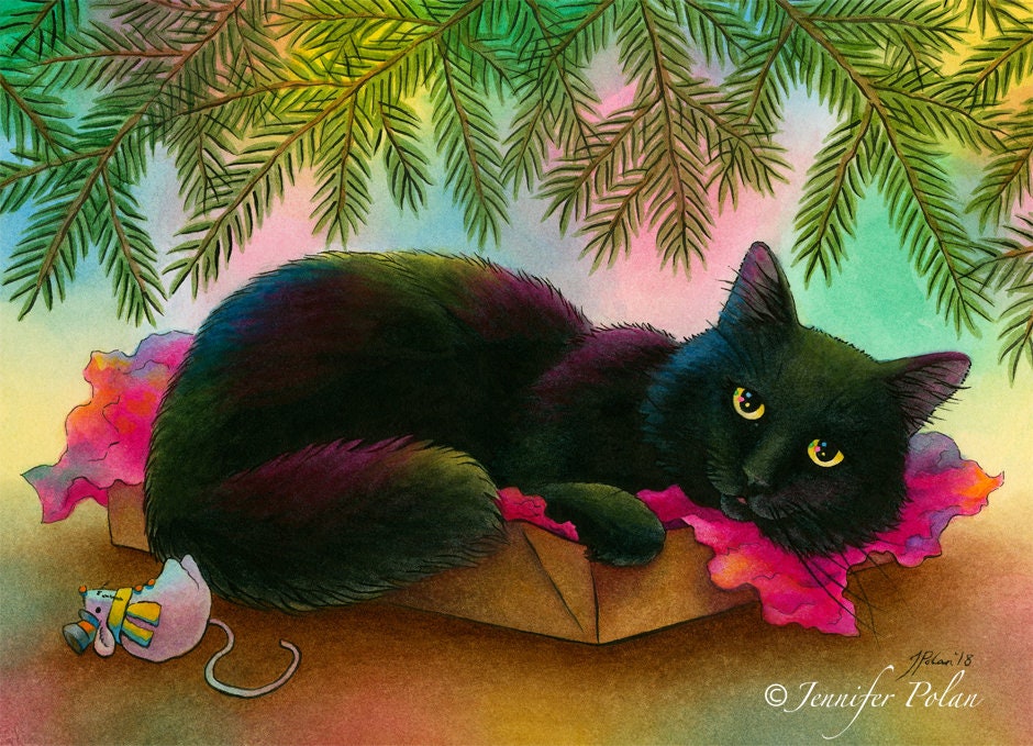 Set of 6 Christmas Box Cat Blank Greeting Cards - Etsy