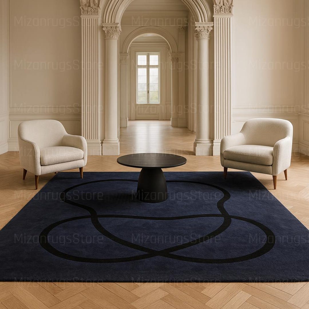Modern Navy Blue Area Rug | Abstract Geometric Line Design - Etsy