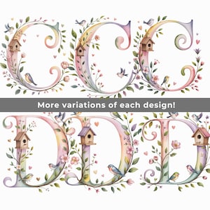 Spring Birdhouse Floral Alphabet Clipart, Pastel Woodland Letters PNG ...