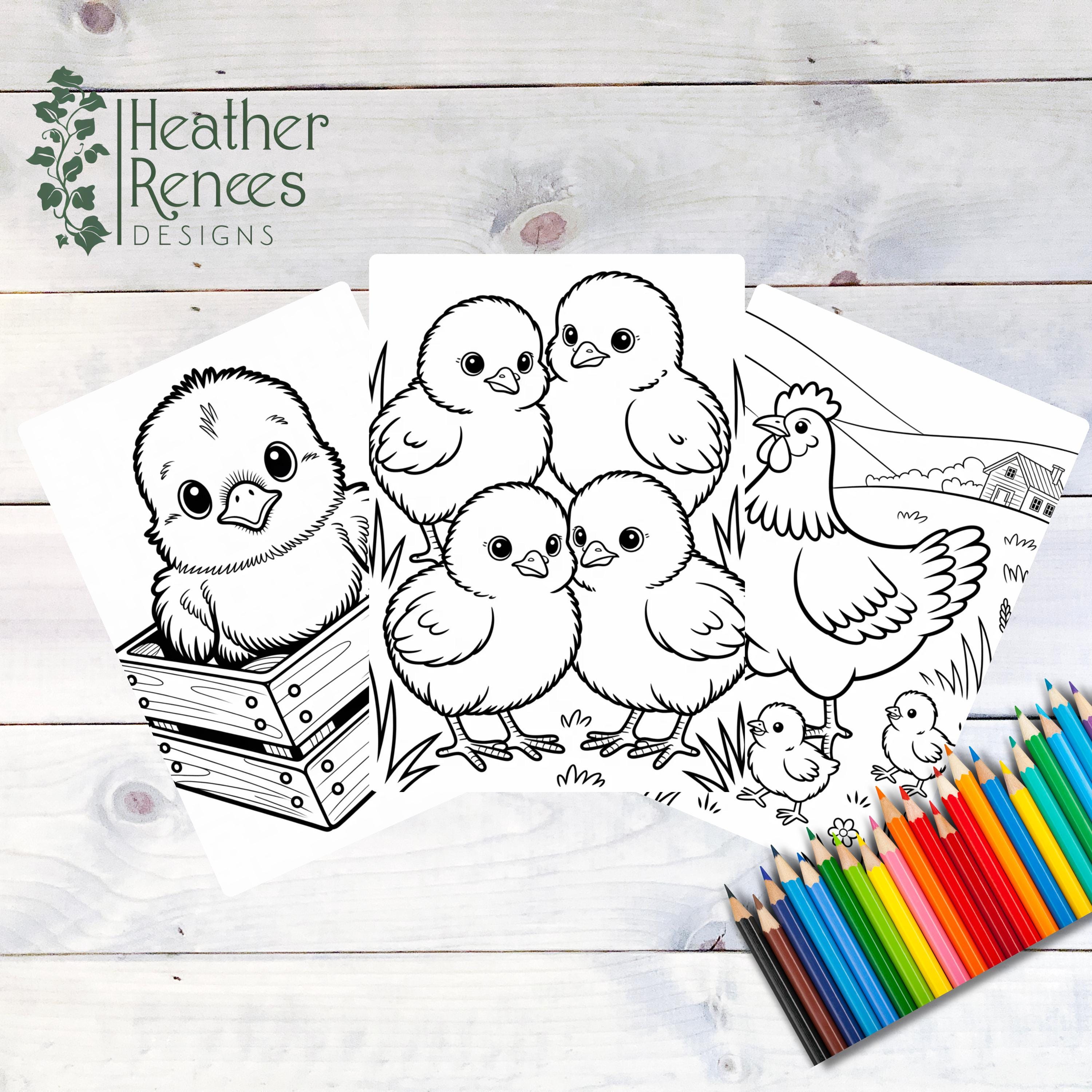 Baby Chick Easter Coloring Pages Bundle, Farmhouse Spring Printable ...