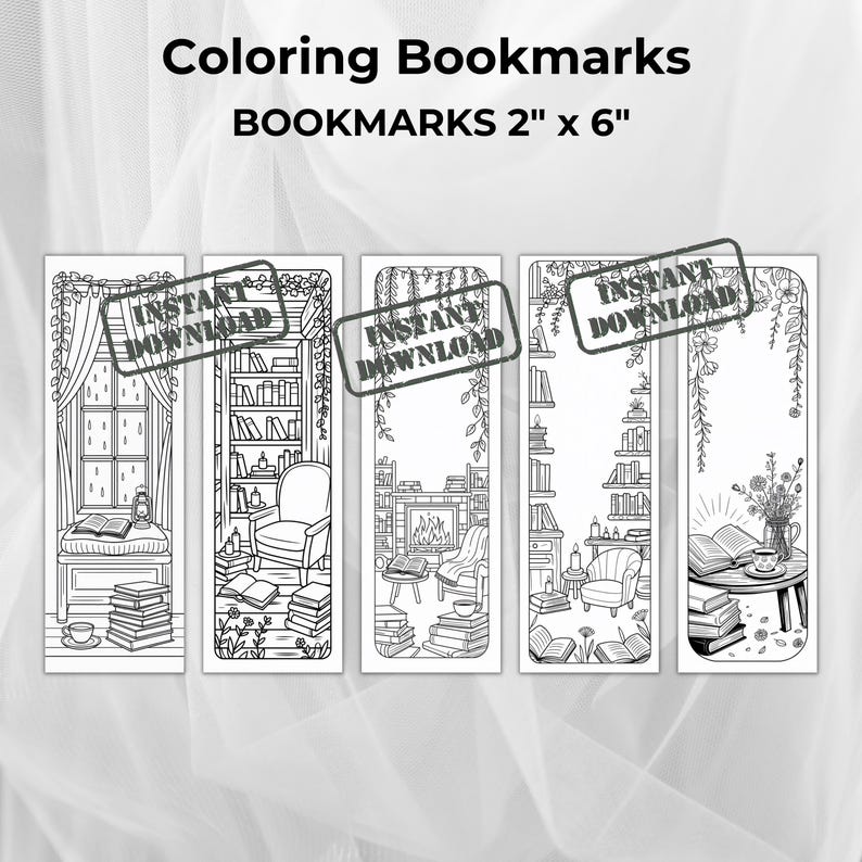 Cottagecore Coloring Bookmarks Printable, Color Your Own Bookmark Set ...