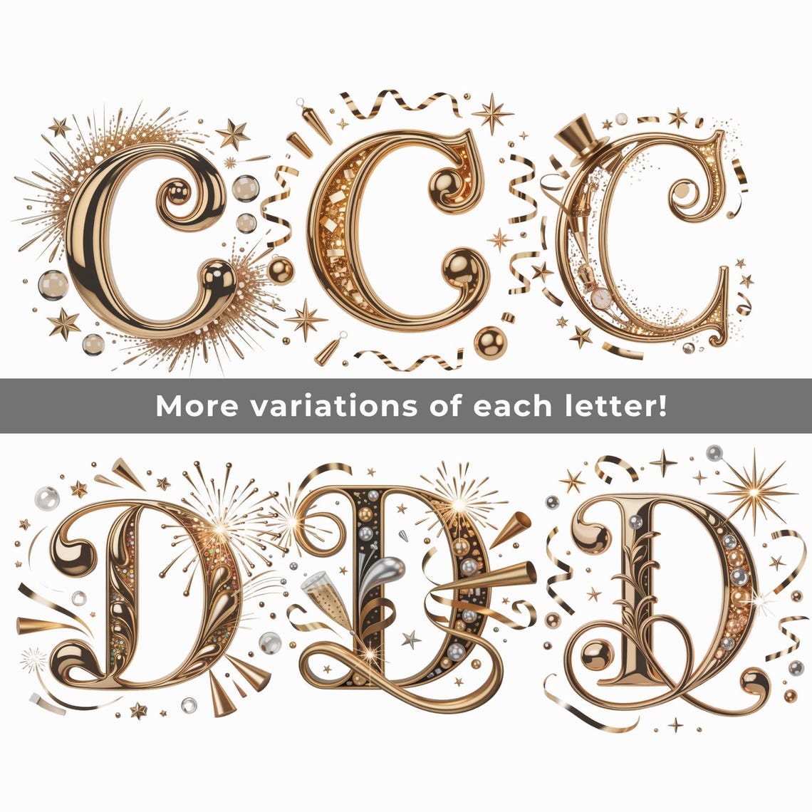 New Years Eve Gold Confetti Alphabet Clipart Bundle PNG SVG - Etsy