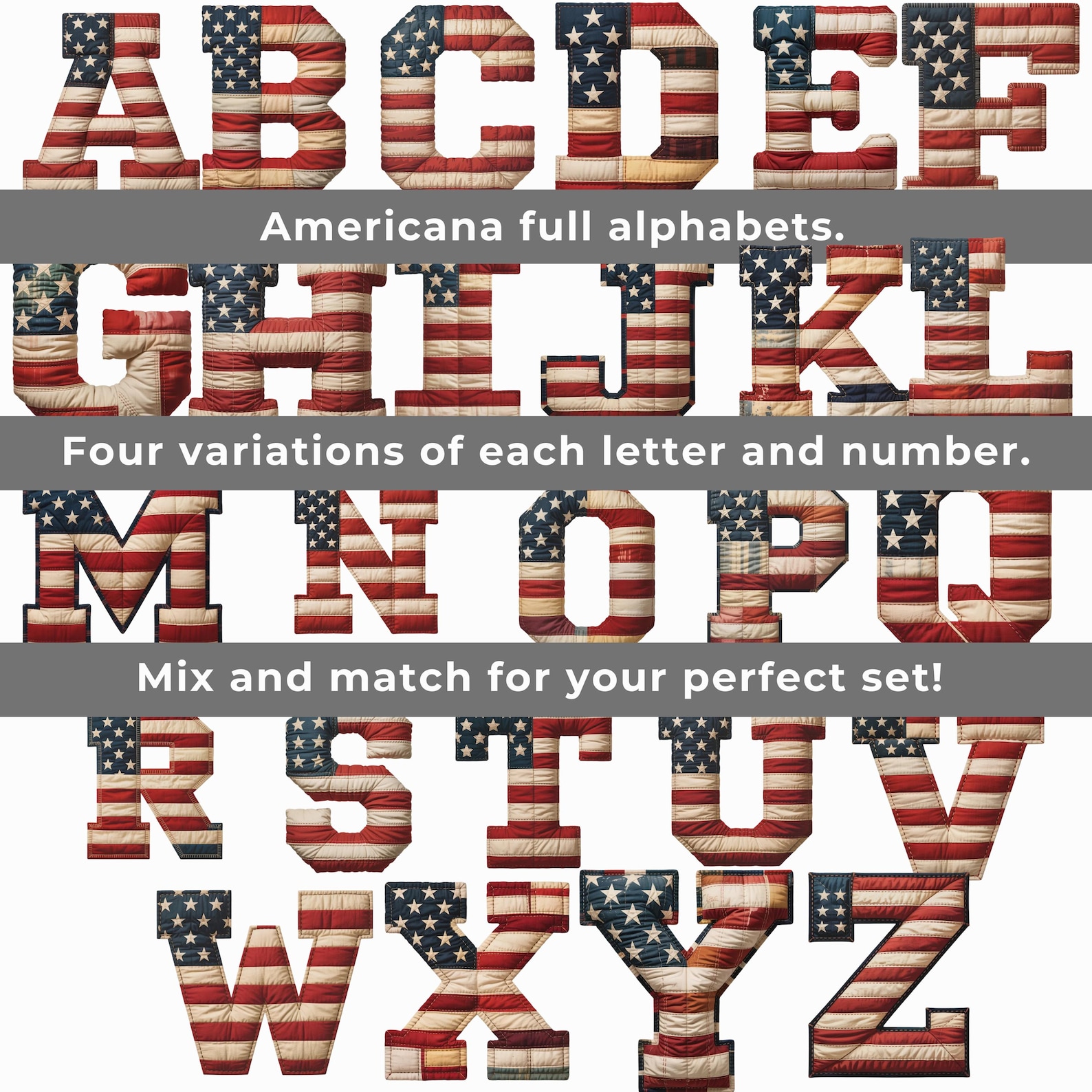 Vintage Americana Alphabet SVG PNG Mega 5 Alphabet Bundle, Patriotic ...