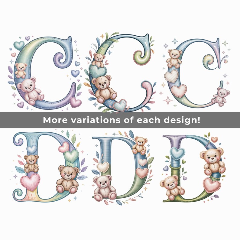 Pastel Teddy Bear Alphabet Clipart, Nursery Alphabet Letters PNG SVG ...