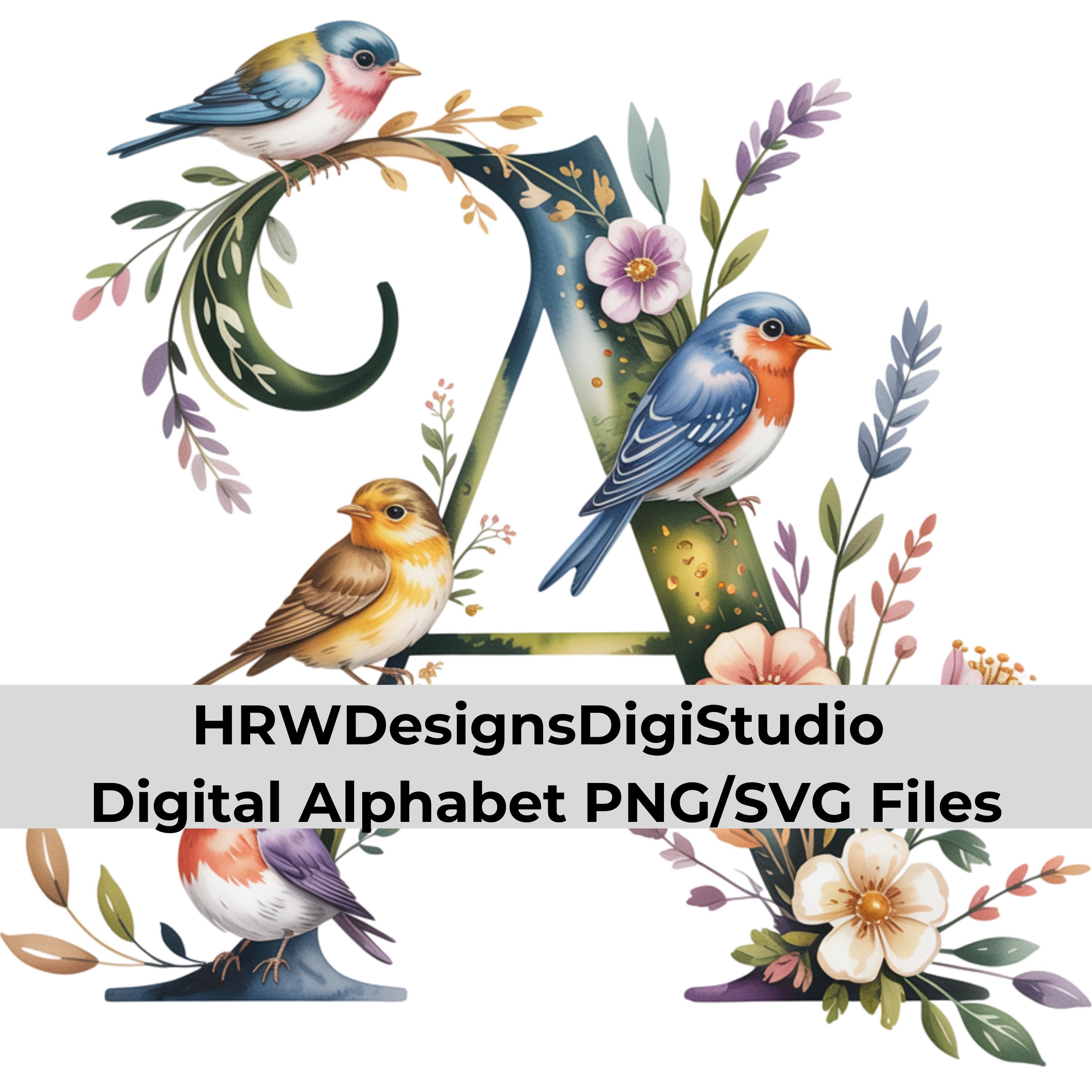 Nursery Floral Bird Alphabet Clipart, Baby Alphabet PNG SVG ...