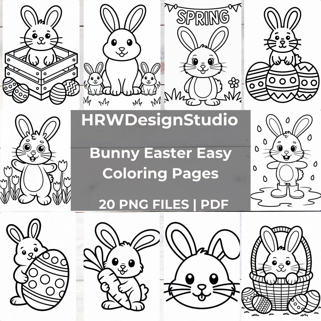Bunny Easter Coloring Pages for Kids, Easy Toddler Printable, Preschool ...