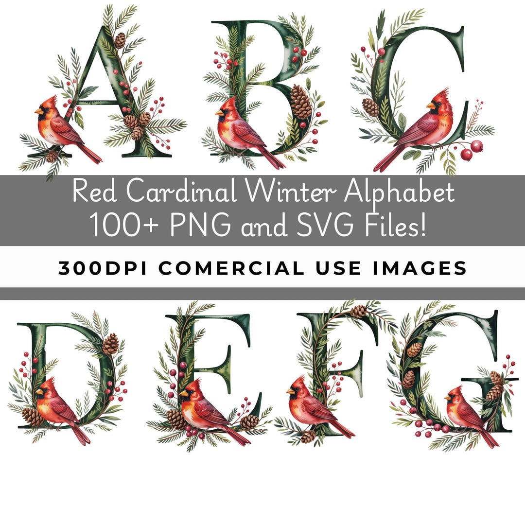Red Cardinal Winter Alphabet PNG SVG Bundle | 100+ Christmas Letters - Etsy