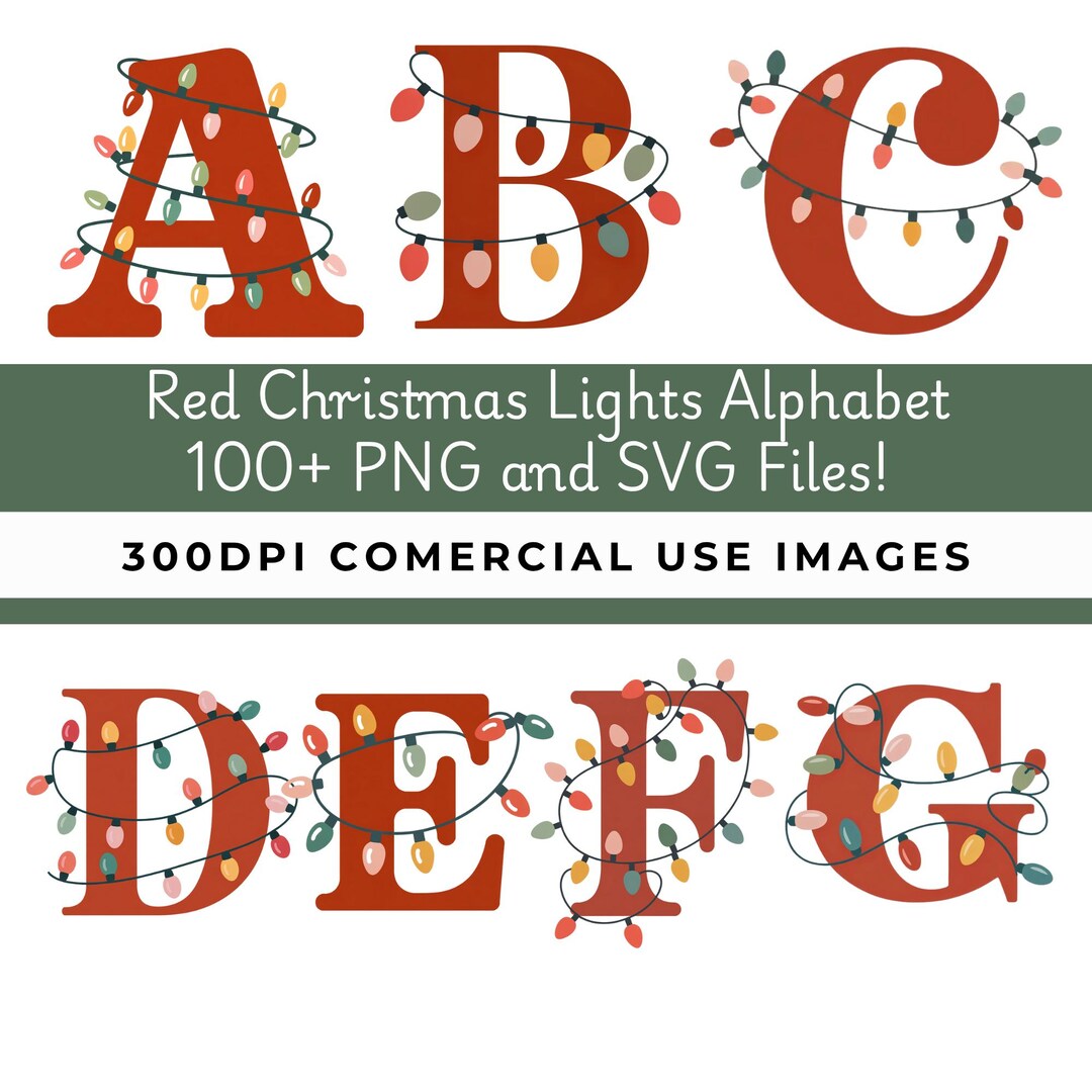 Red Christmas Lights Alphabet PNG SVG Bundle, Letters & Numbers - Etsy