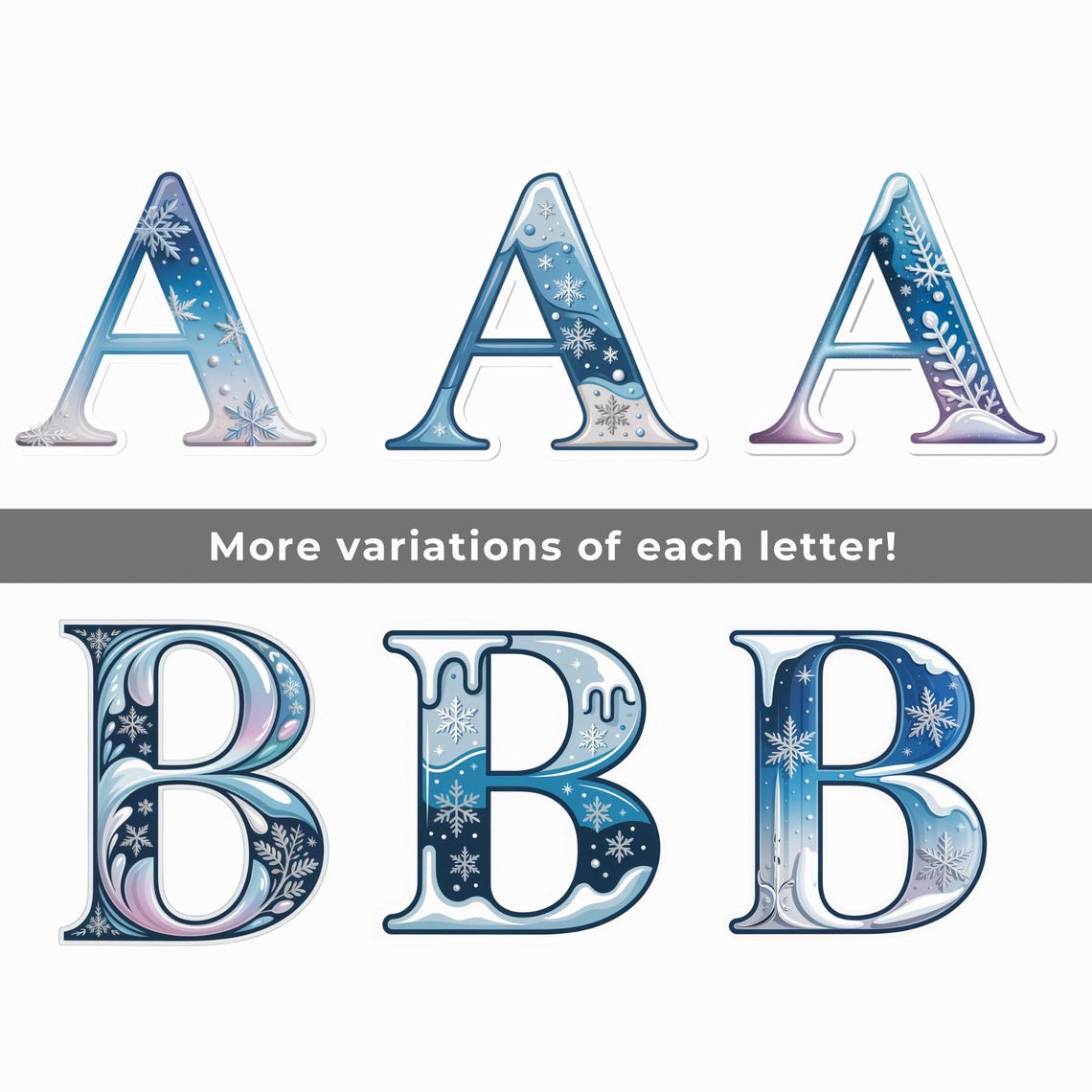 Winter Snowflake Alphabet Clipart, PNG SVG Letters & Numbers Bundle - Etsy