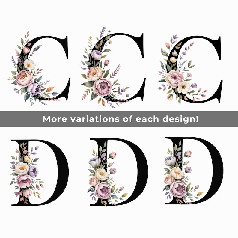 Elegant Boho Floral Alphabet, Botanical Monogram Letters & Numbers, PNG ...