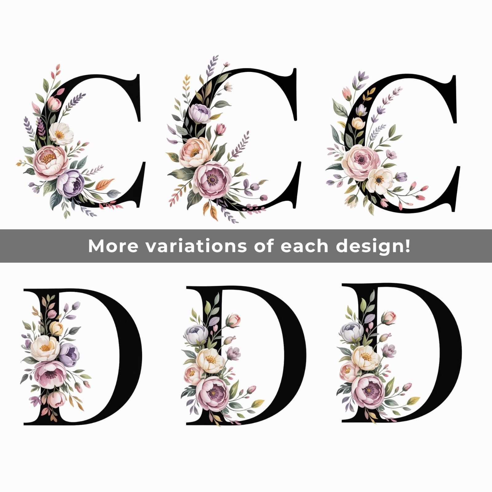 Elegant Boho Floral Alphabet, Botanical Monogram Letters & Numbers, PNG ...