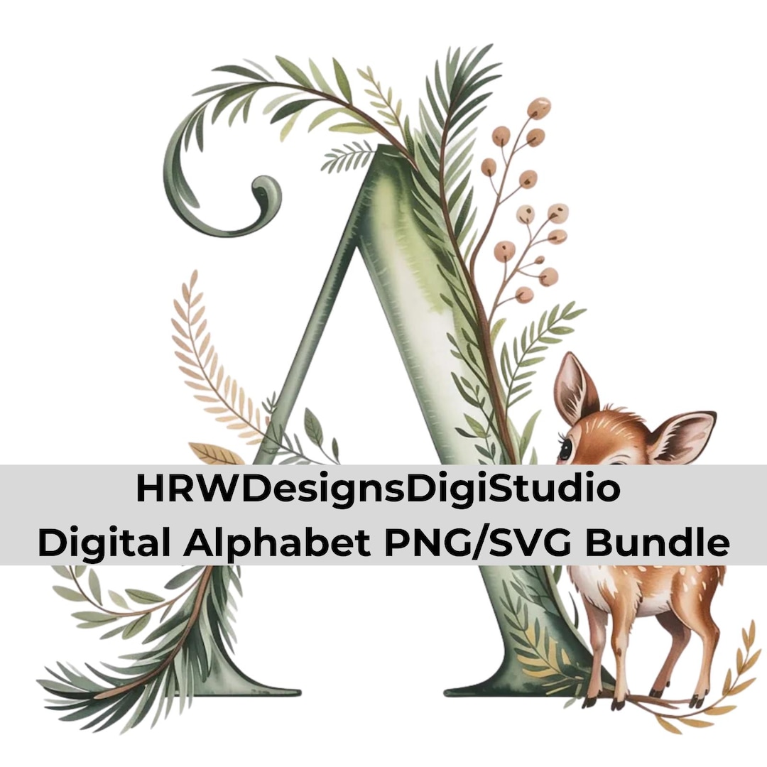 Woodland Deer Alphabet Clipart, Nursery Alphabet PNG SVG, Baby Shower ...
