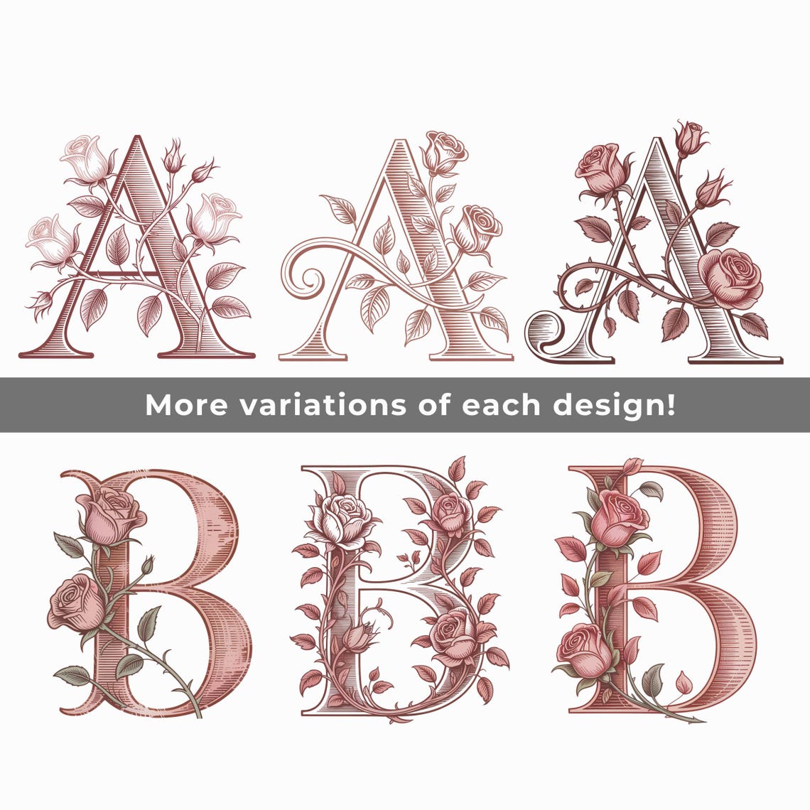 Valentine Rose Alphabet Clipart, Vintage Floral Letters & Numbers ...
