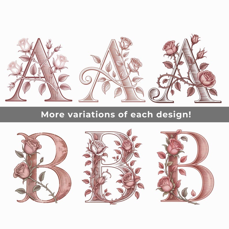 Valentine Rose Alphabet Clipart, Vintage Floral Letters & Numbers ...
