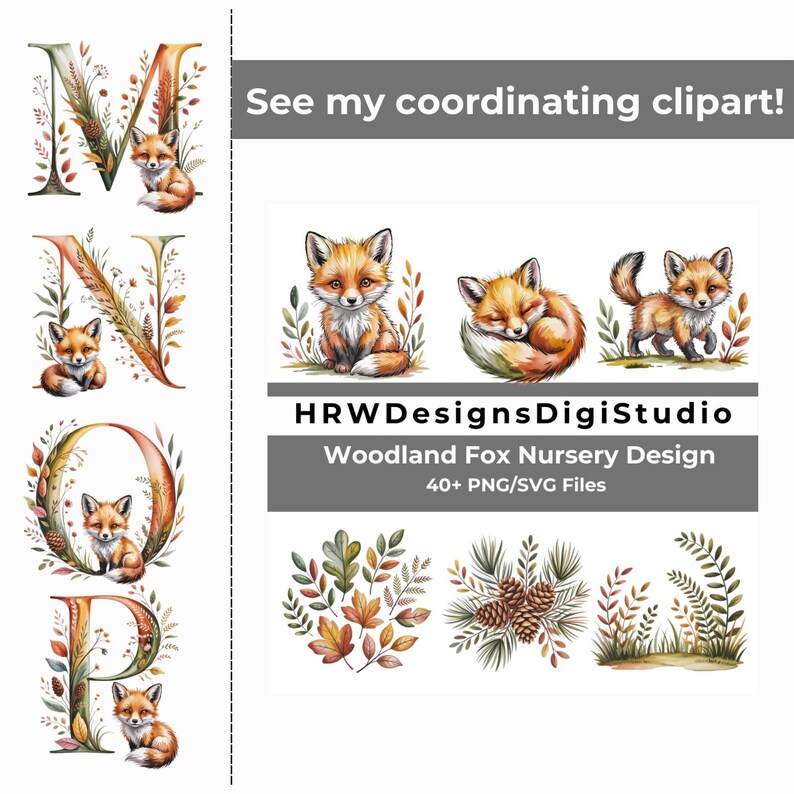 Woodland Fox Nursery Alphabet PNG SVG, Baby Room Letters, Forest Animal ...