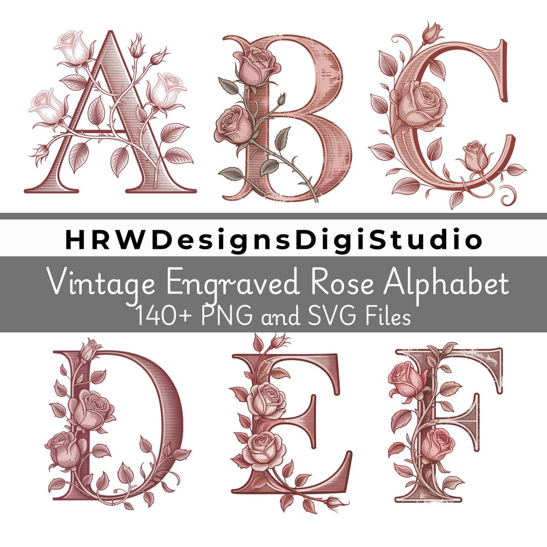 Valentine Rose Alphabet Clipart, Vintage Floral Letters & Numbers ...