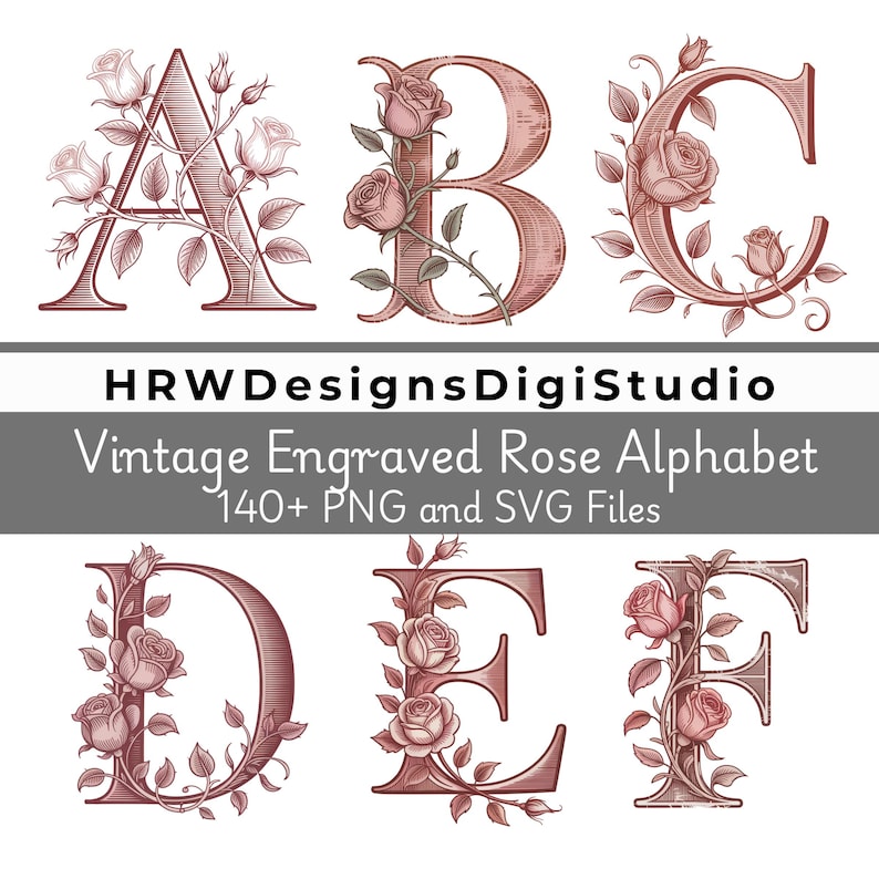 Valentine Rose Alphabet Clipart, Vintage Floral Letters & Numbers ...