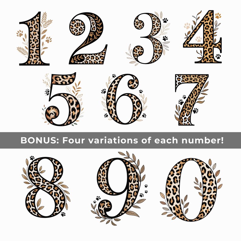 Leopard Print Alphabet & Numbers, Paw Print Monogram Clipart, Wild One ...