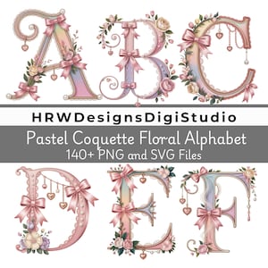 Valentines Coquette Alphabet PNG SVG, Pink Floral Letter Clipart ...