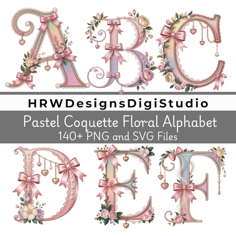Valentines Coquette Alphabet PNG SVG, Pink Floral Letter Clipart ...