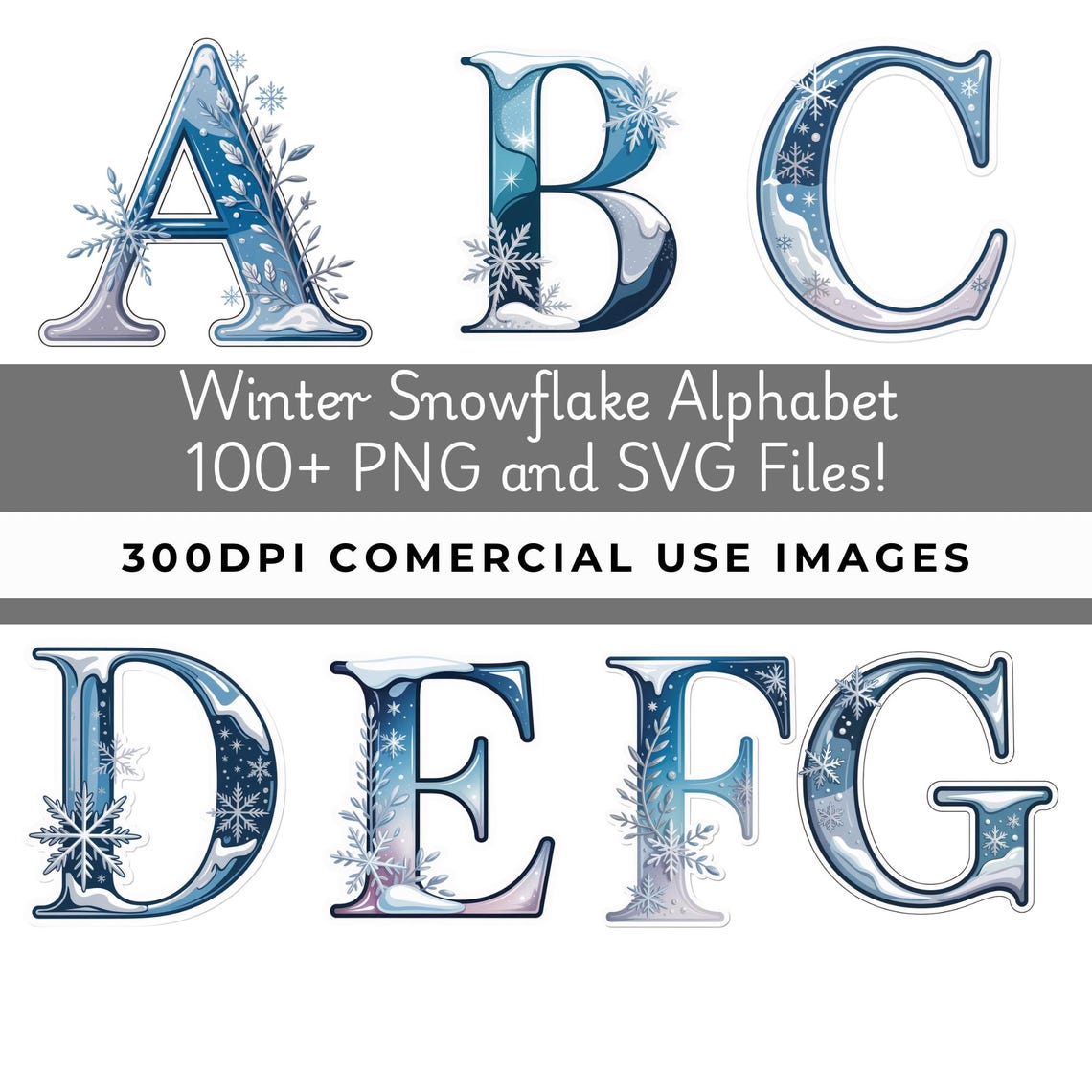 Winter Snowflake Alphabet Clipart, PNG SVG Letters & Numbers Bundle - Etsy