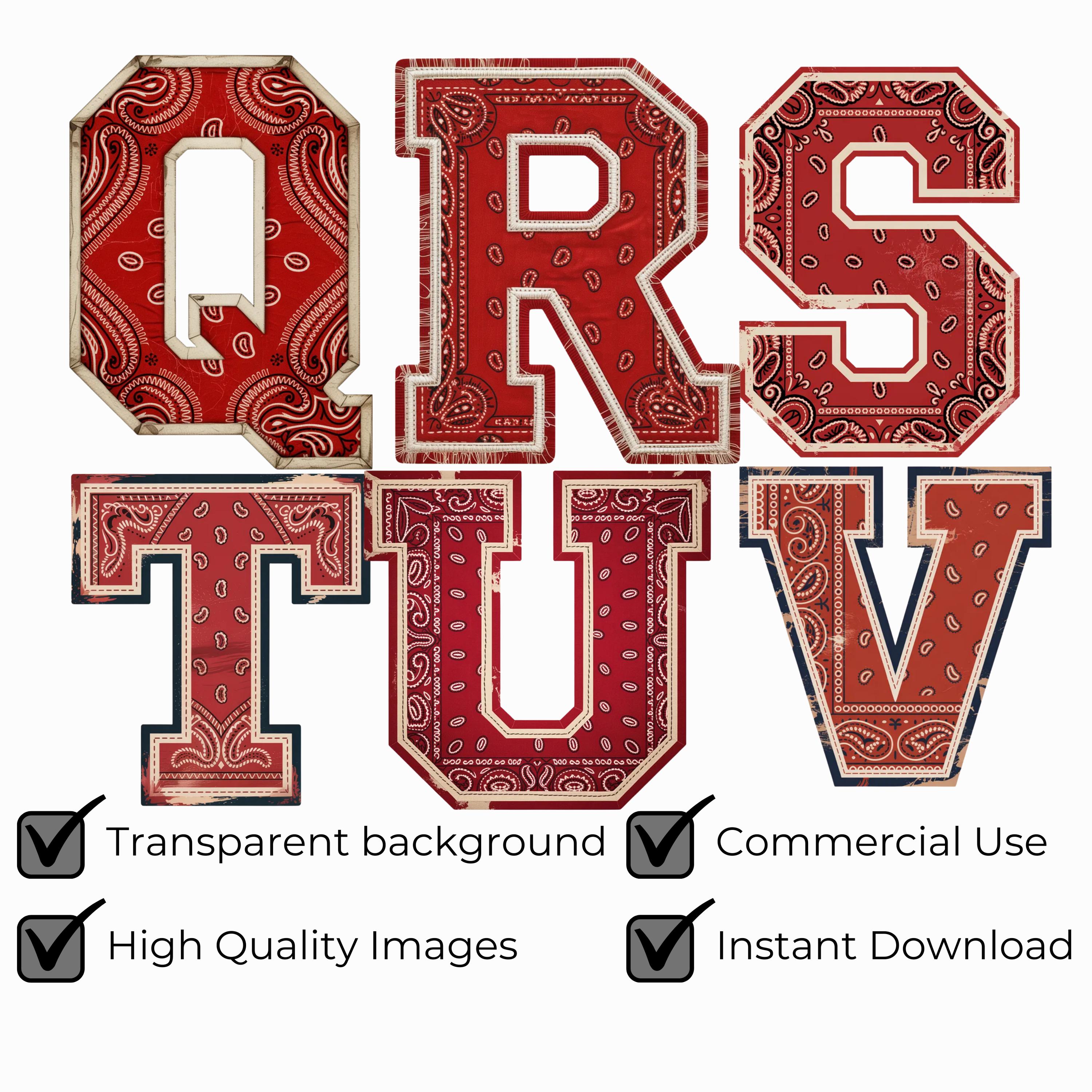 Americana Bandana Alphabet PNG SVG, Patriotic Red Bandana Letters, 4th ...