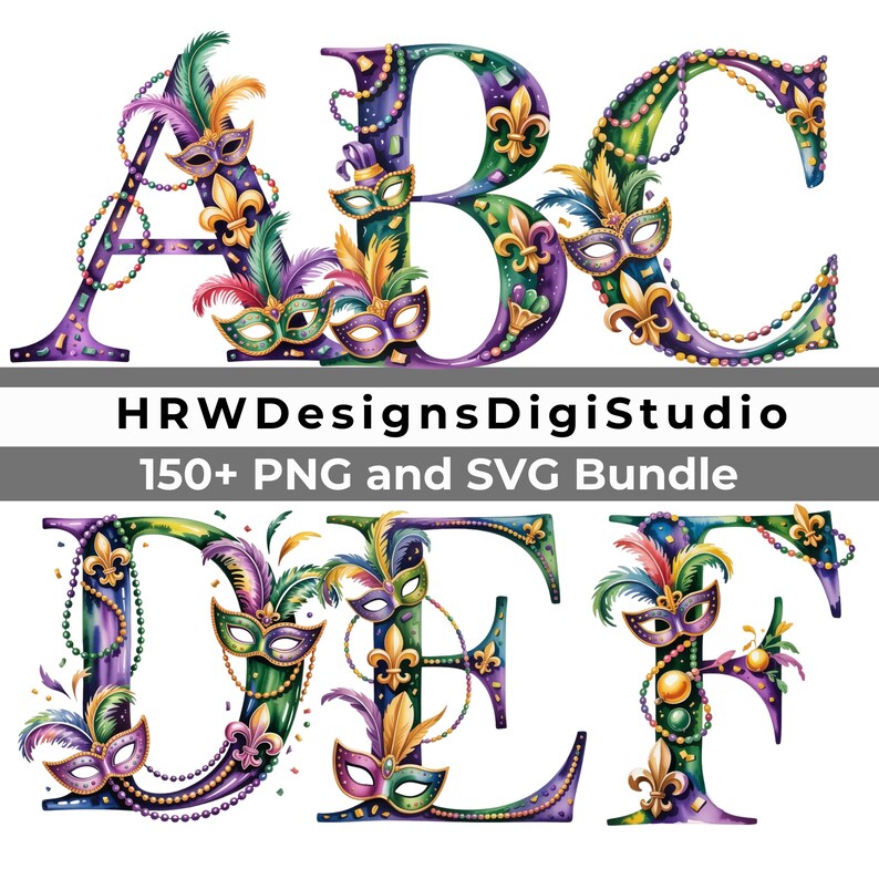 Mardi Gras Alphabet SVG Bundle, New Orleans Monogram Letters, Carnival ...