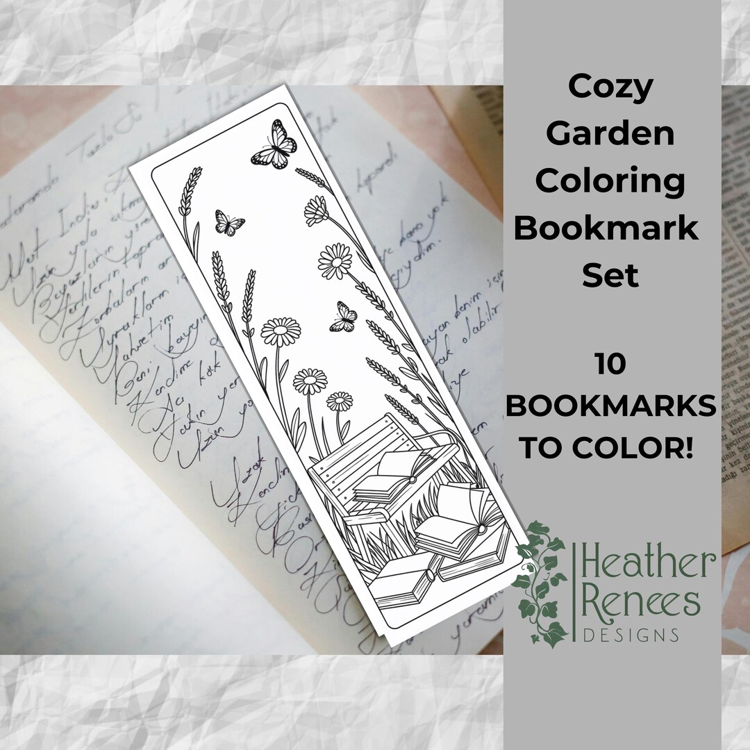 Cozy Garden Coloring Bookmarks Printable, Color Your Own Bookmark Set ...