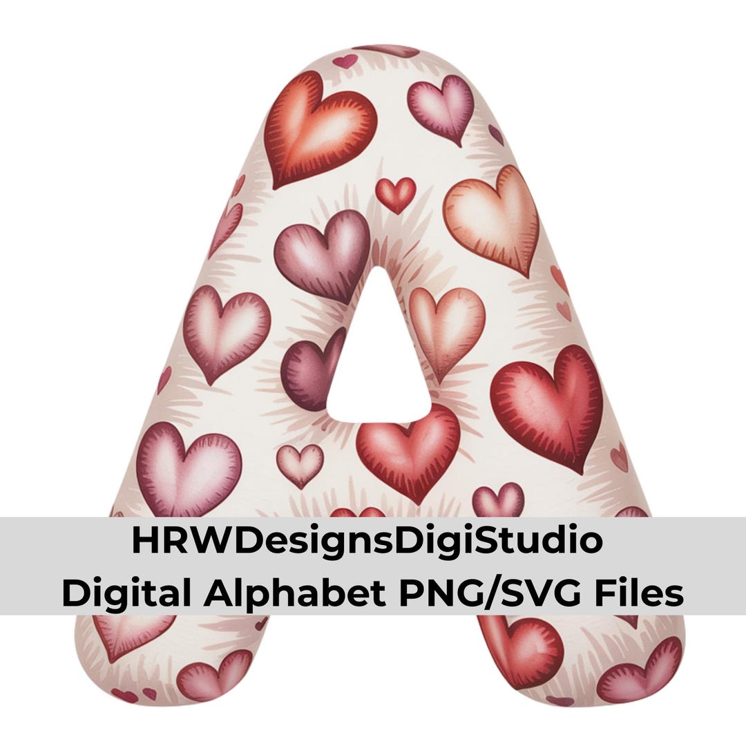 Valentine Puffy Bubble Alphabet Clipart, Heart Letters and Numbers PNG ...