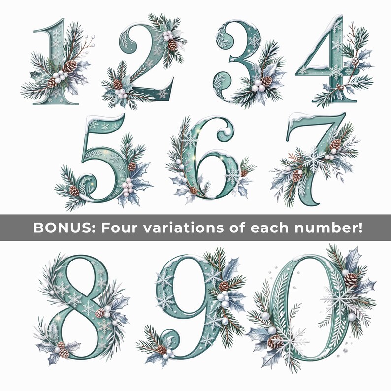 Mint Green Winter Alphabet Clipart, Snowflake Letters & Numbers, PNG ...