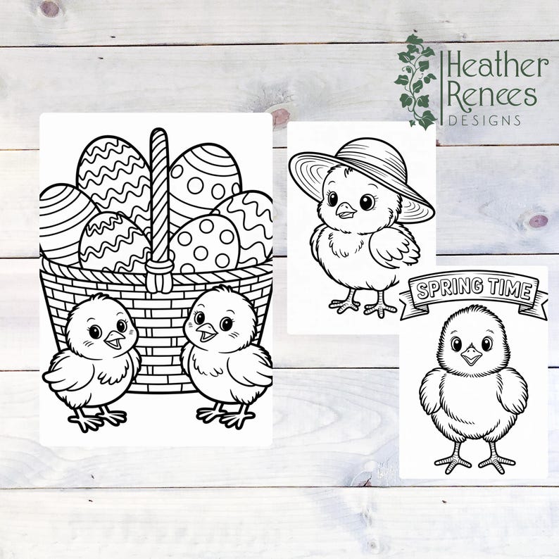 Baby Chick Easter Coloring Pages Bundle, Farmhouse Spring Printable ...