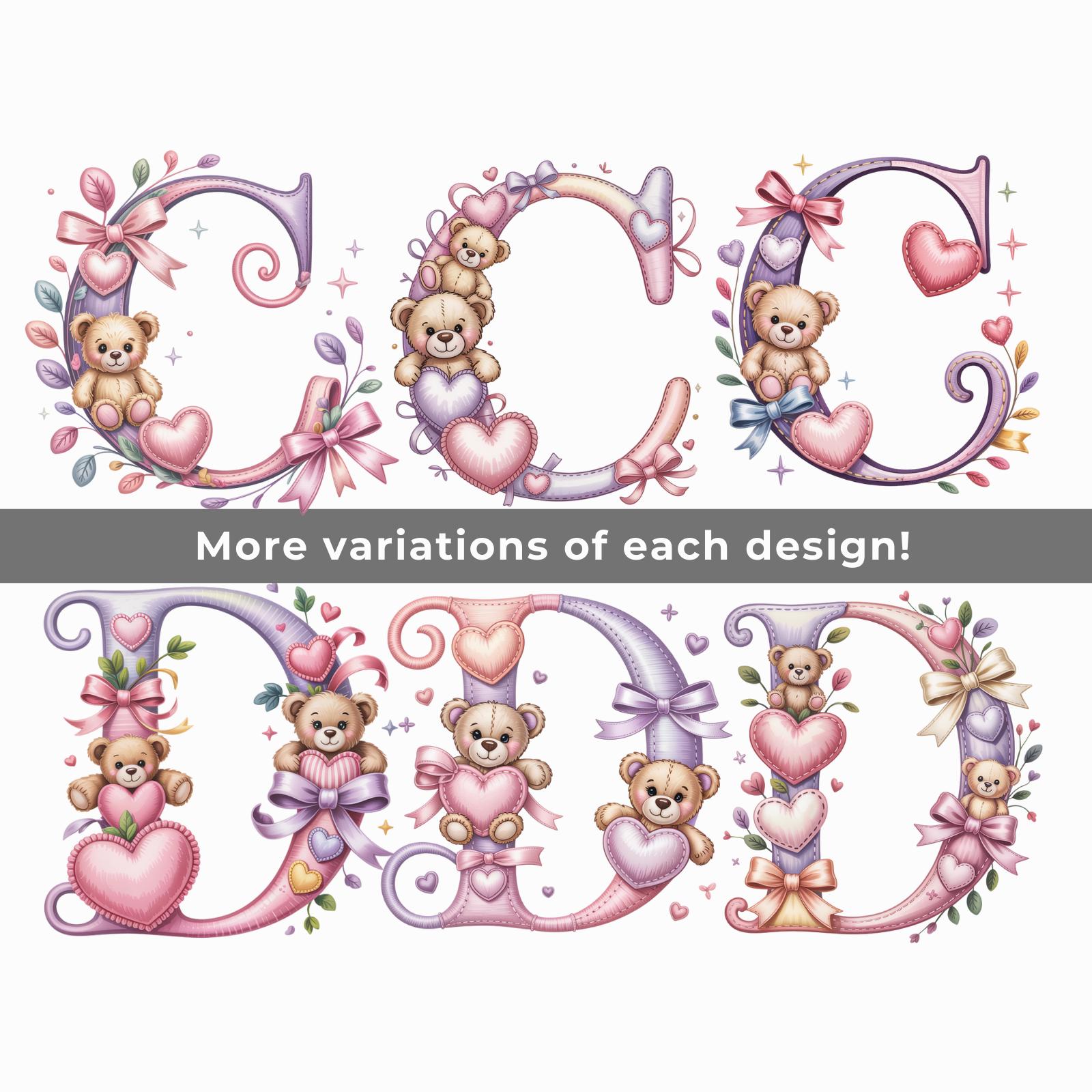 Pastel Teddy Bear Alphabet Clipart, Valentine Alphabet PNG SVG, Cute ...