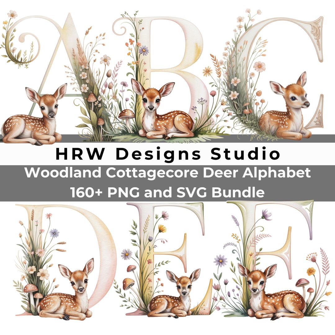 Woodland Deer Alphabet PNG SVG Bundle, Baby Name Letters, Nursery ...