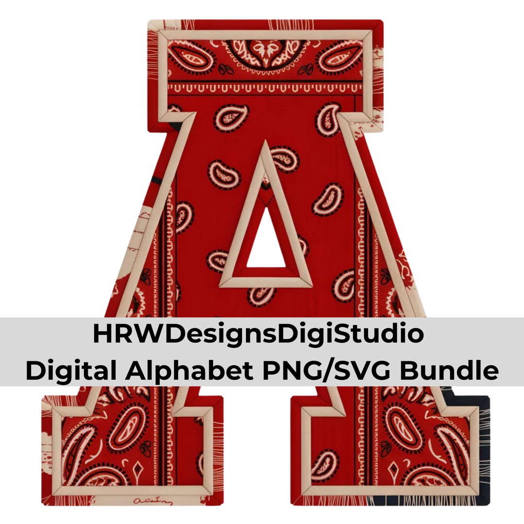 Americana Bandana Alphabet PNG SVG, Patriotic Red Bandana Letters, 4th ...