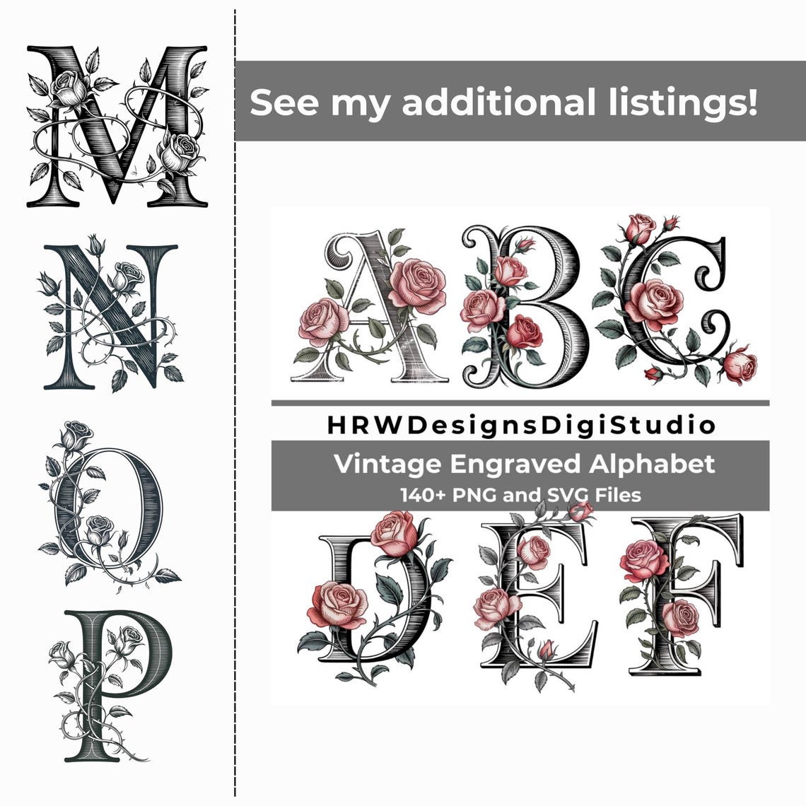 Dark Academia Alphabet SVG PNG, Vintage Engraved Letters, Gothic ...